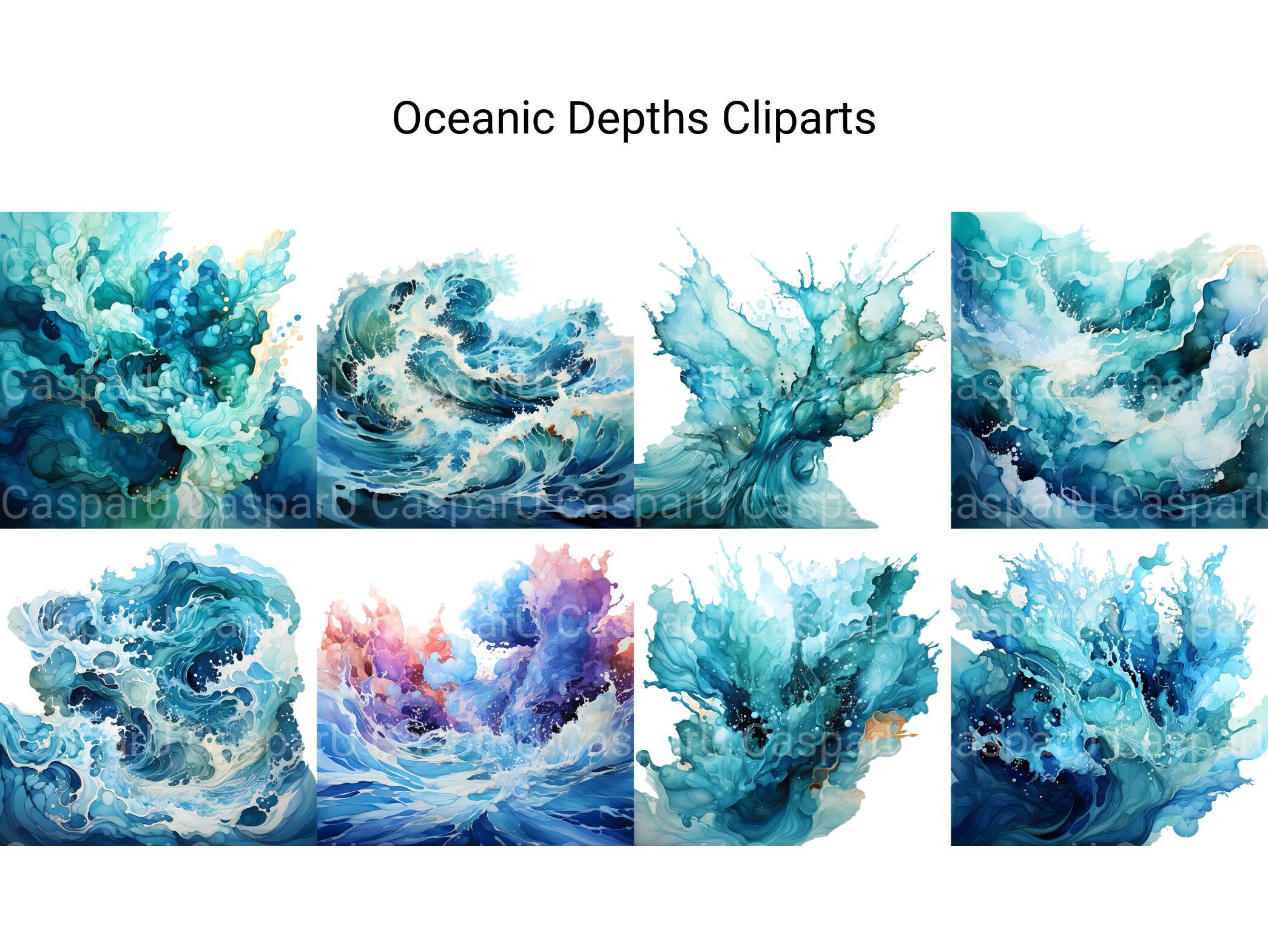 Oceanic Depths Clipart Bundle 47 Splashes as Watercolor Pngs Digital Download for Nursery Decor ...