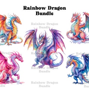 Rainbow Dragon Clipart Bundle - 35 Rainbow Dragons Pngs With ...