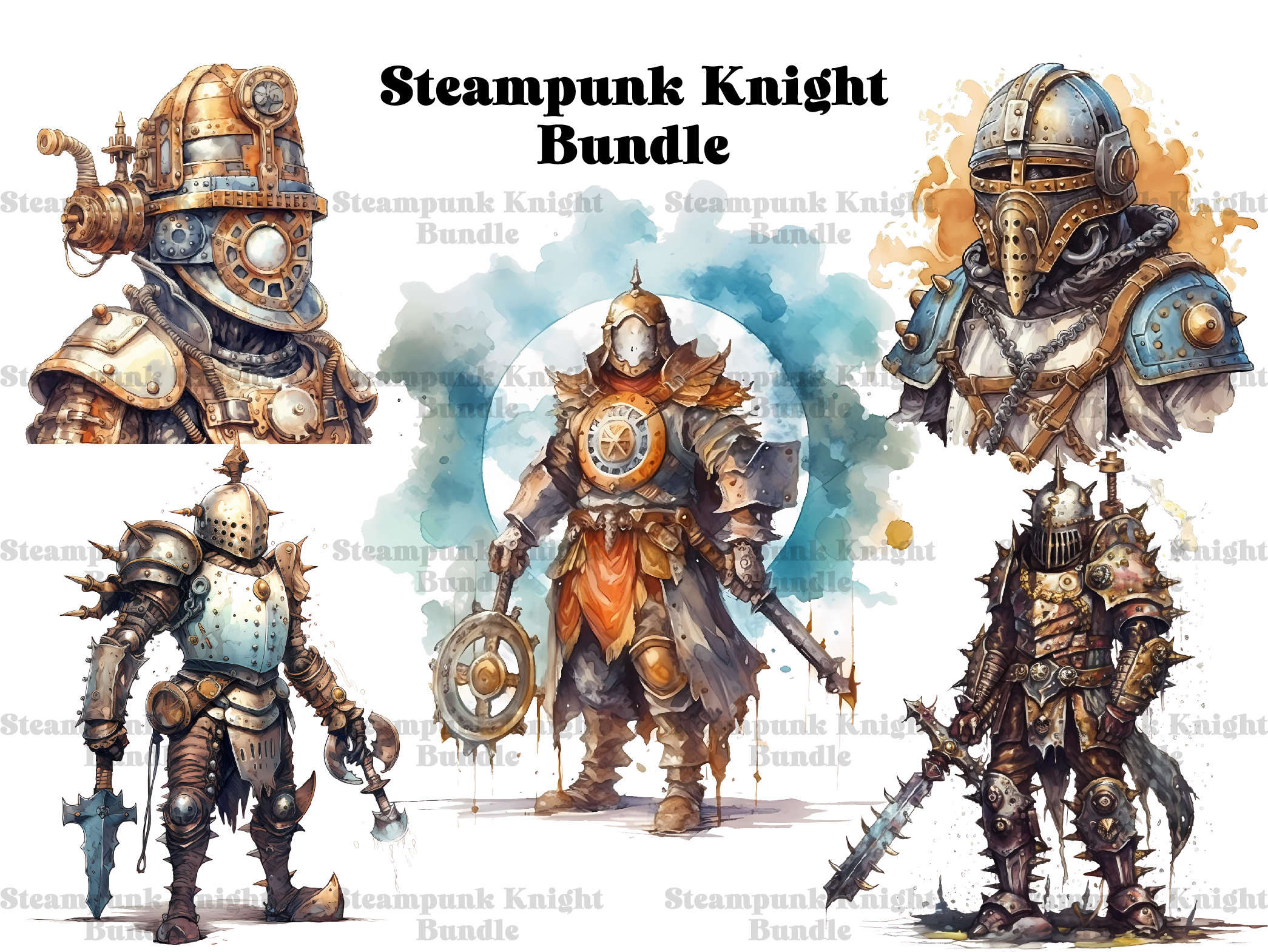 26 Steampunk Knight Clipart Bundle Steampunk Medieval Watercolor PNG ...
