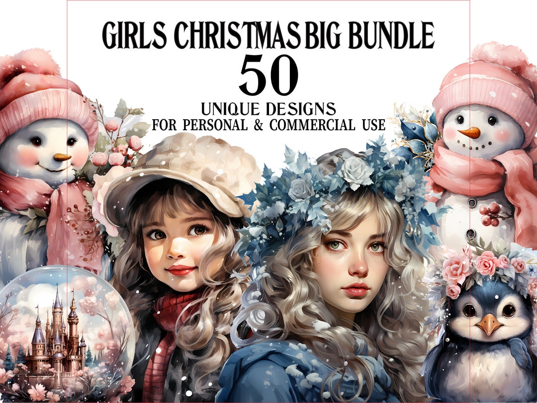 Girls Christmas Clipart Bundle 50 Christmas Pngs Clip Art Fordecor ...