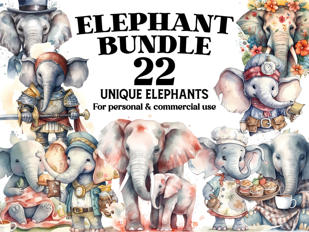 Elephant Clipart Collection 22 Watercolor Elephant Pngs Perfect for ...