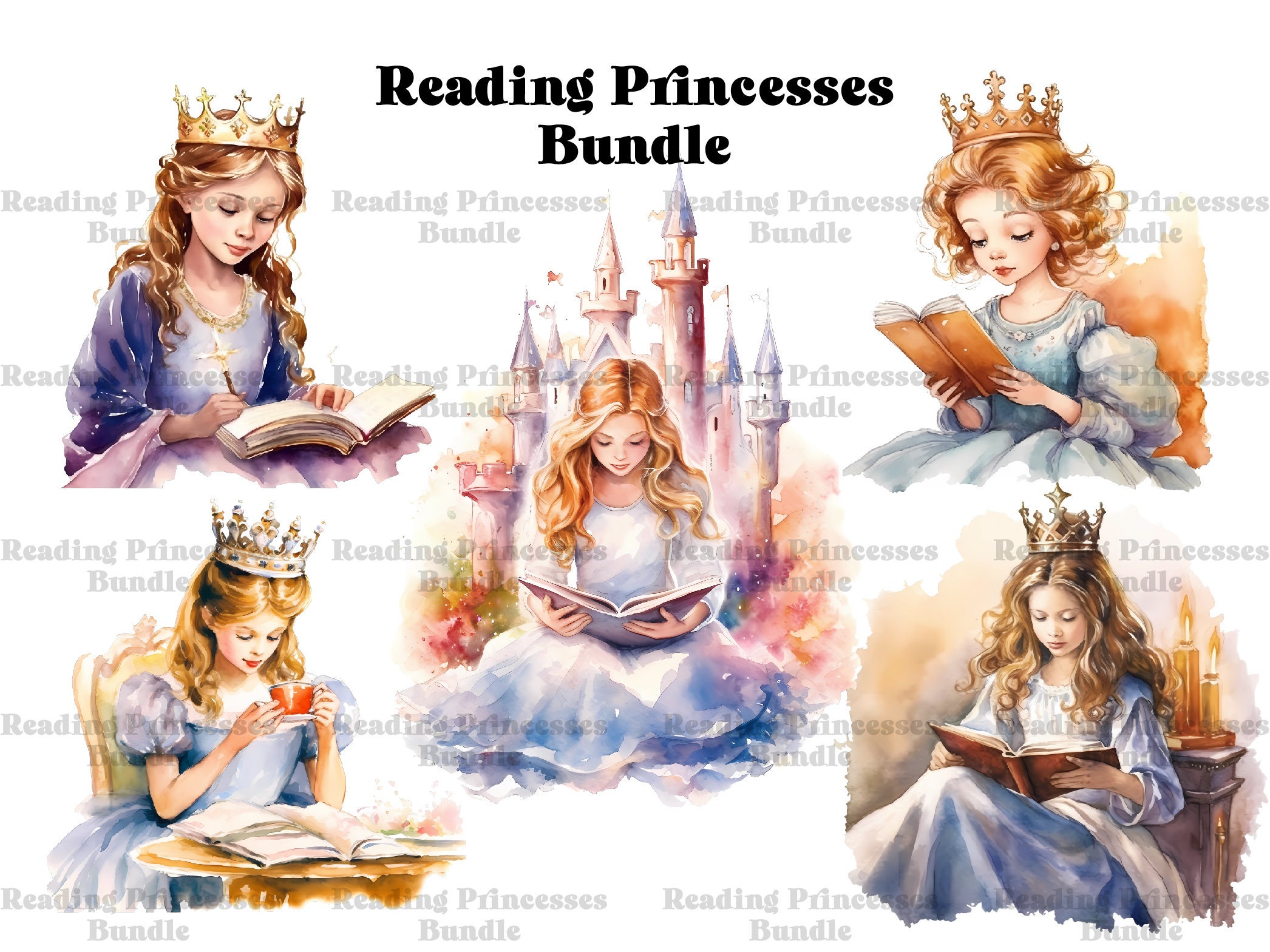 Reading Princess Clipart Bundle 17 Princesses Reading Books Pngs ...