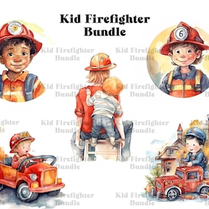 Kid Firefighter Clipart Bundle - 21 Watercolor Junior Fire Rescue Pngs ...