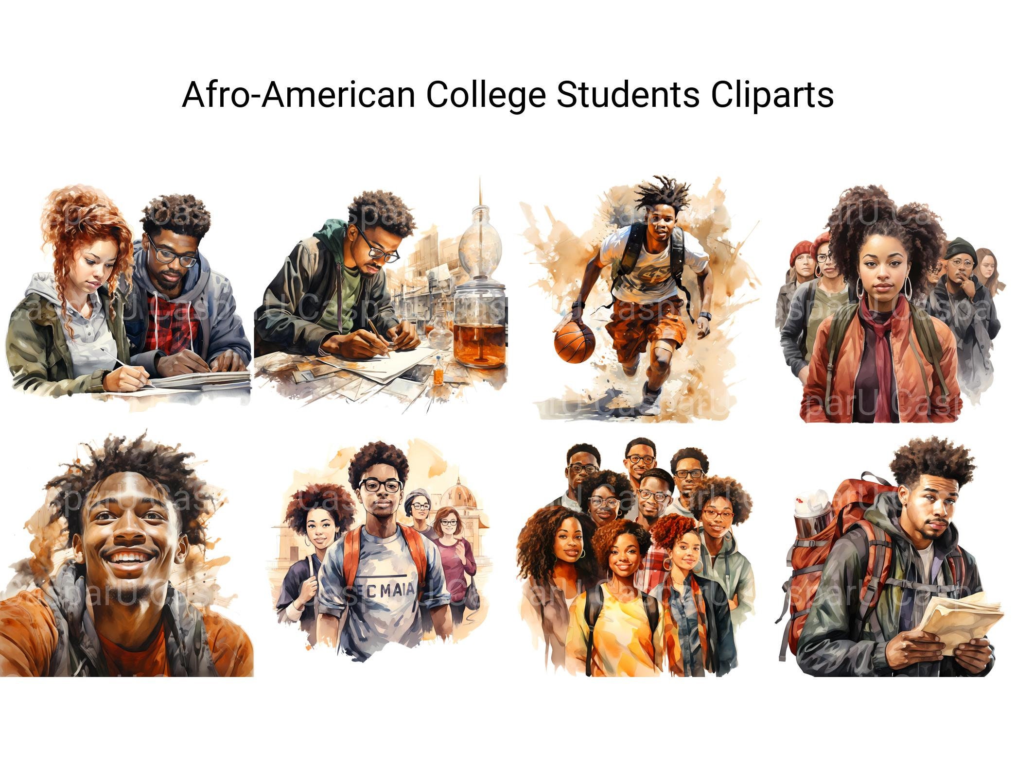 Afro-american College Students Clipart Bundle 53 Afro American Art Pngs ...