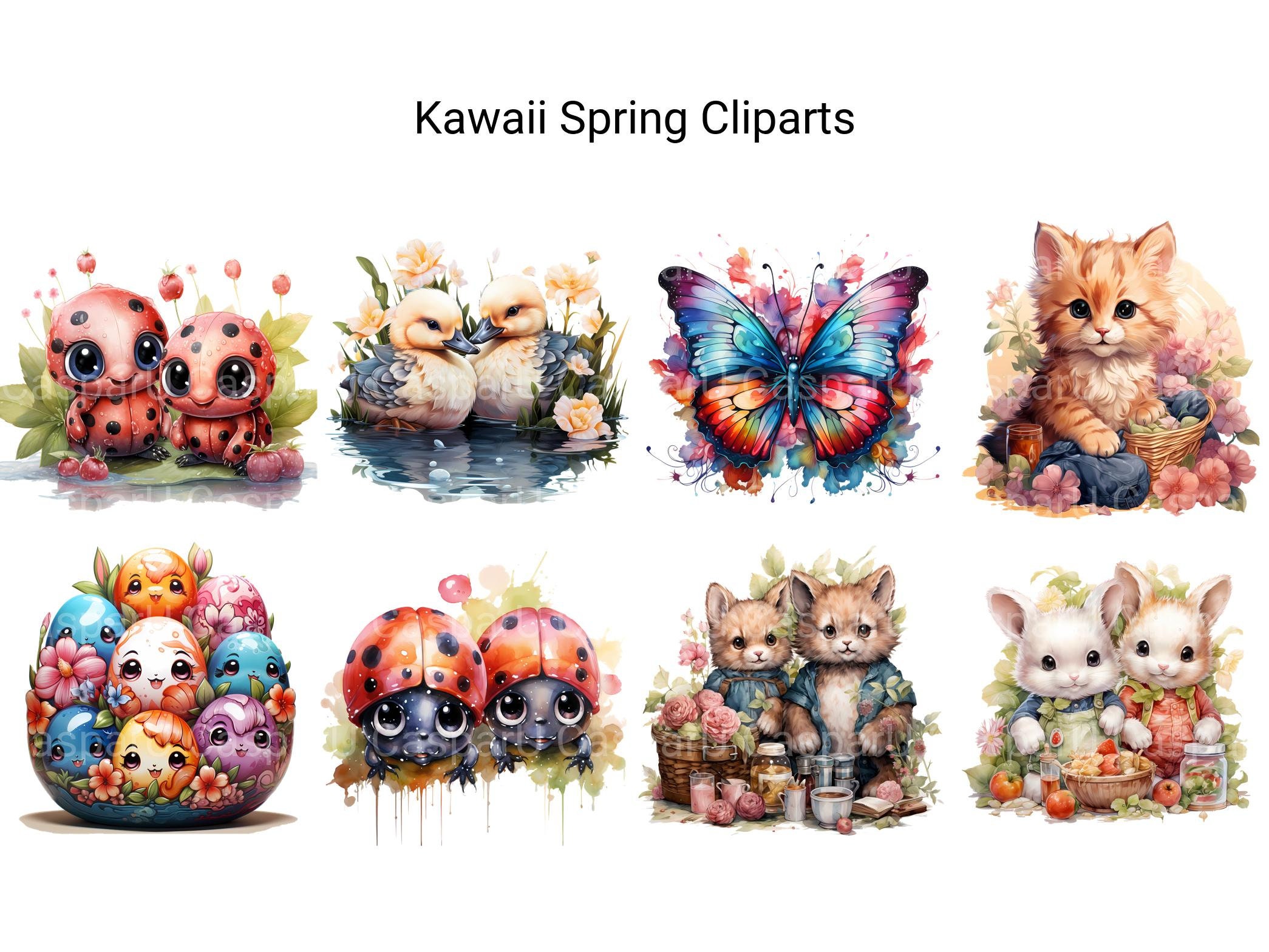 Kawaii Spring Clipart Bundle 95 Kawaii Watercolor Pngs Digital Download ...