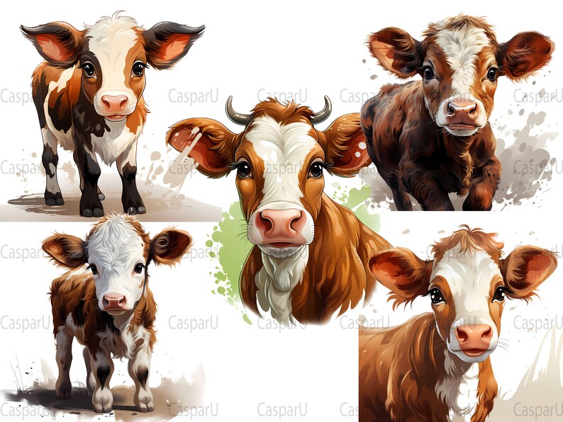 Cute Cow Clipart Big Bundle 41 Cows Watercolor Pngs Digital Download ...