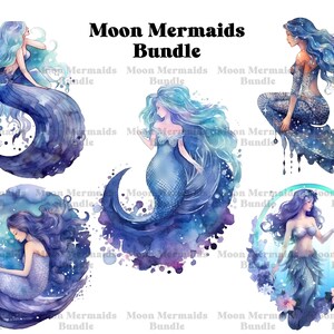 Moon Mermaid Clipart Bundle - 28 Moon Mermaids as Watercolor Pngs ...