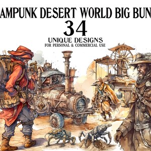 Steampunk Desert World Clipart Bundle - 34 Steampunk Pngs - Victorian ...