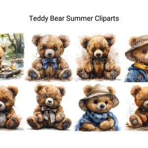 Teddy Bear Summer Clipart Bundle 66 Summer Watercolor Pngs Digital ...
