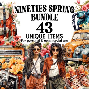 Nineties Spring Clipart Bundle - 43 Watercolor Pngs - Digital Drawings ...