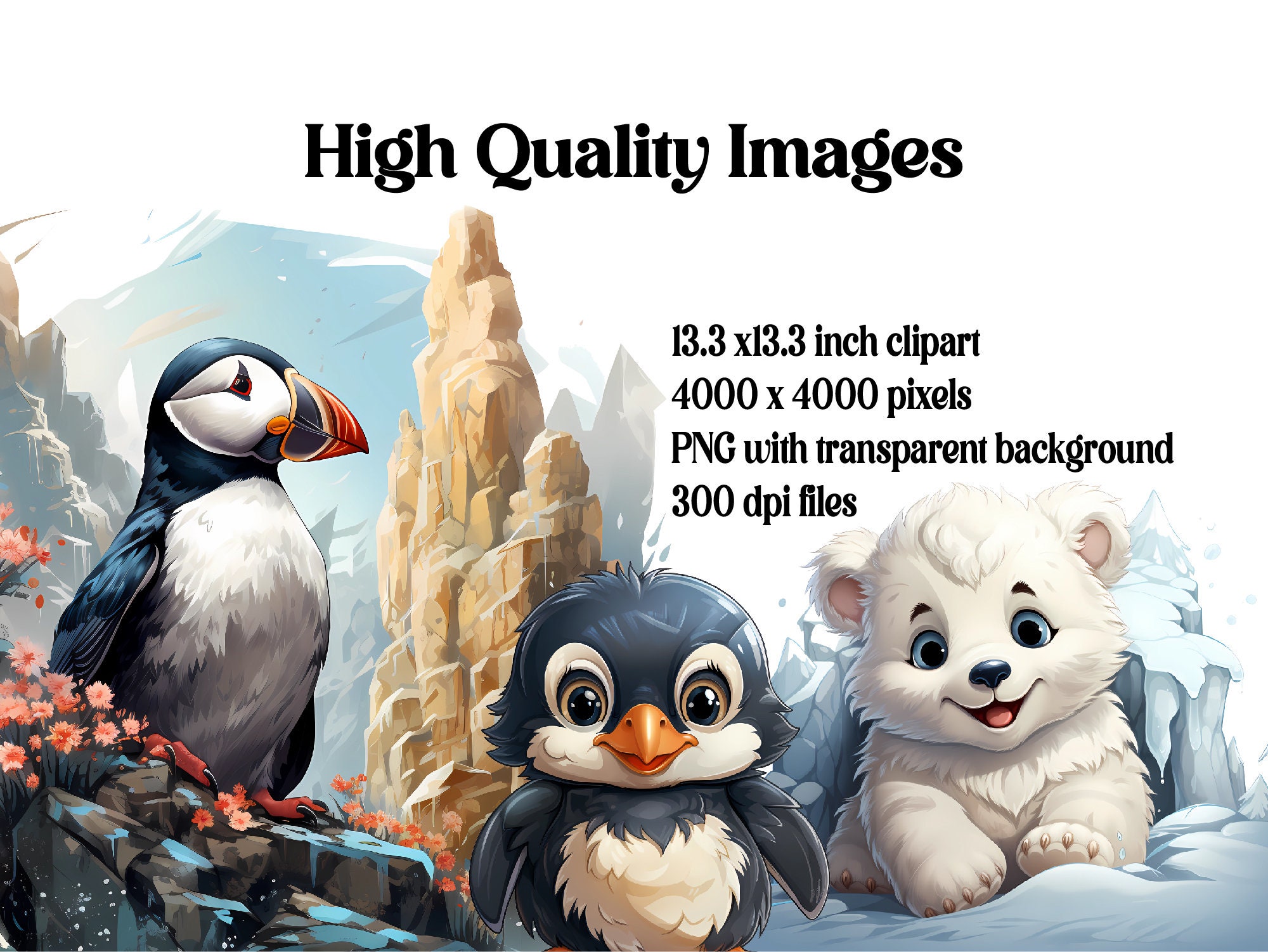 Cute Arctic Animals Clipart Big Bundle 34 Animal Watercolor Pngs ...