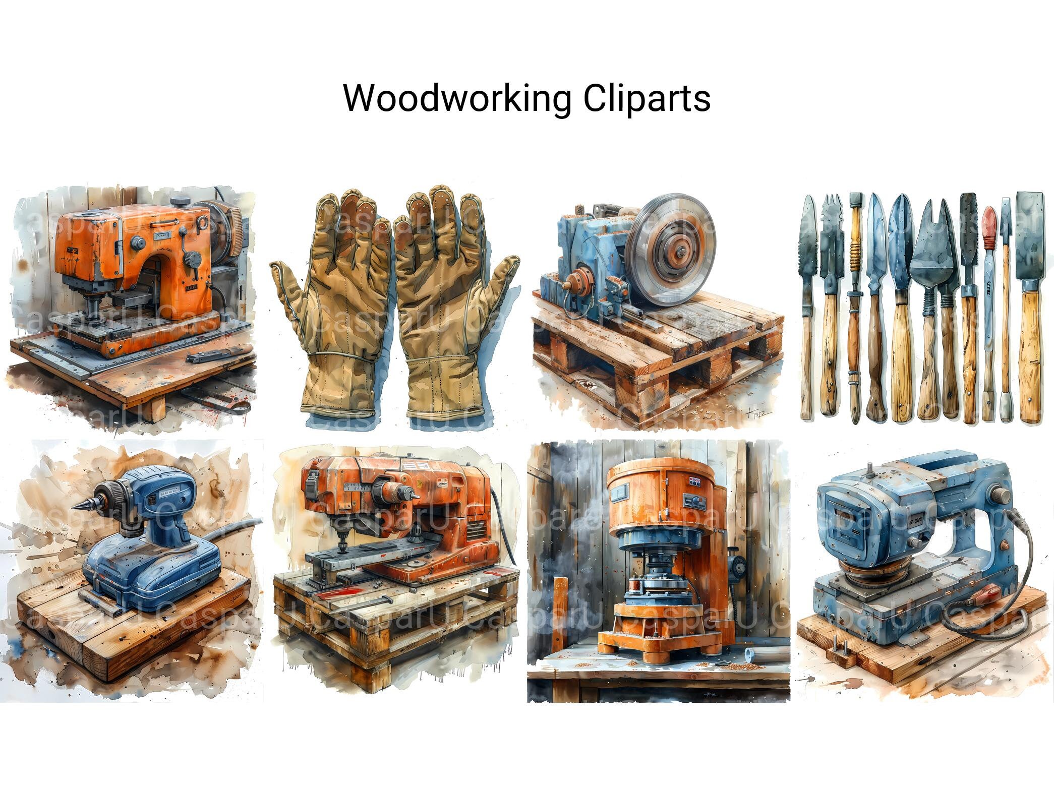 Woodworking Clipart Bundle 72 Watercolor Hobby and Craft Pngs Digital ...