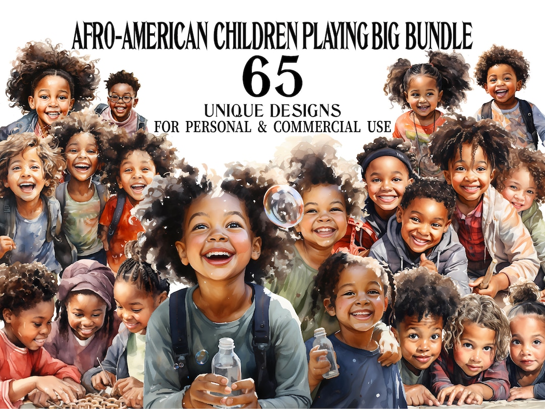 Afro-american Children Playing Clipart Bundle - 65 Afro American Art ...