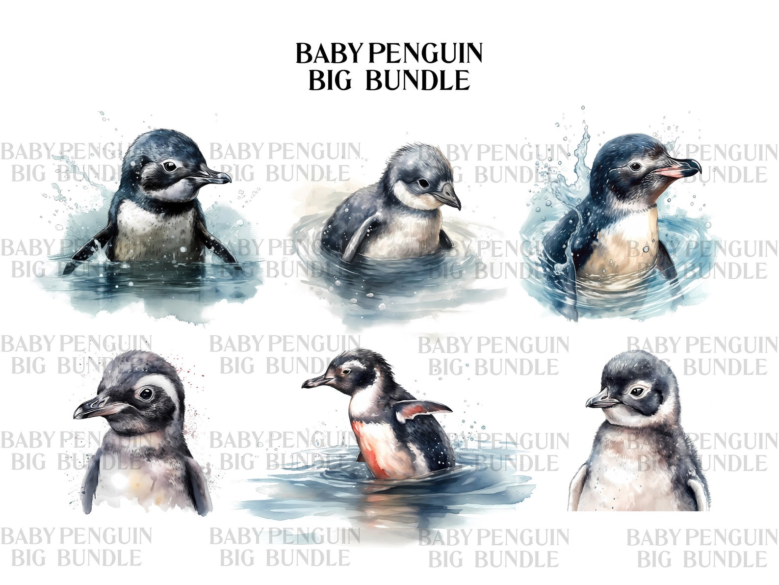 Baby Penguins Animals Clipart Big Bundle - 37 Penguins Watercolor Pngs ...
