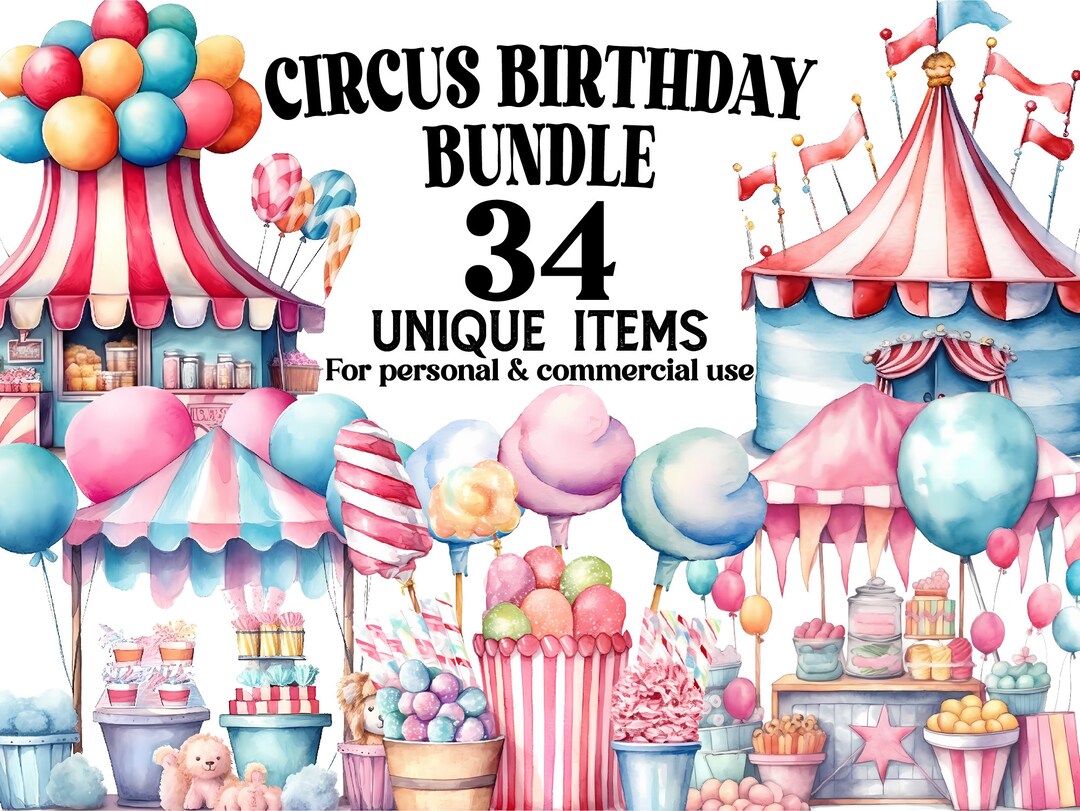 Circus Birthday Clipart Bundle - 34 Circus Birthday PNG - Clip Art ...