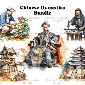 Chinese Dynasties Clipart Bundle - 30 Watercolor Chinese Culture Pngs ...