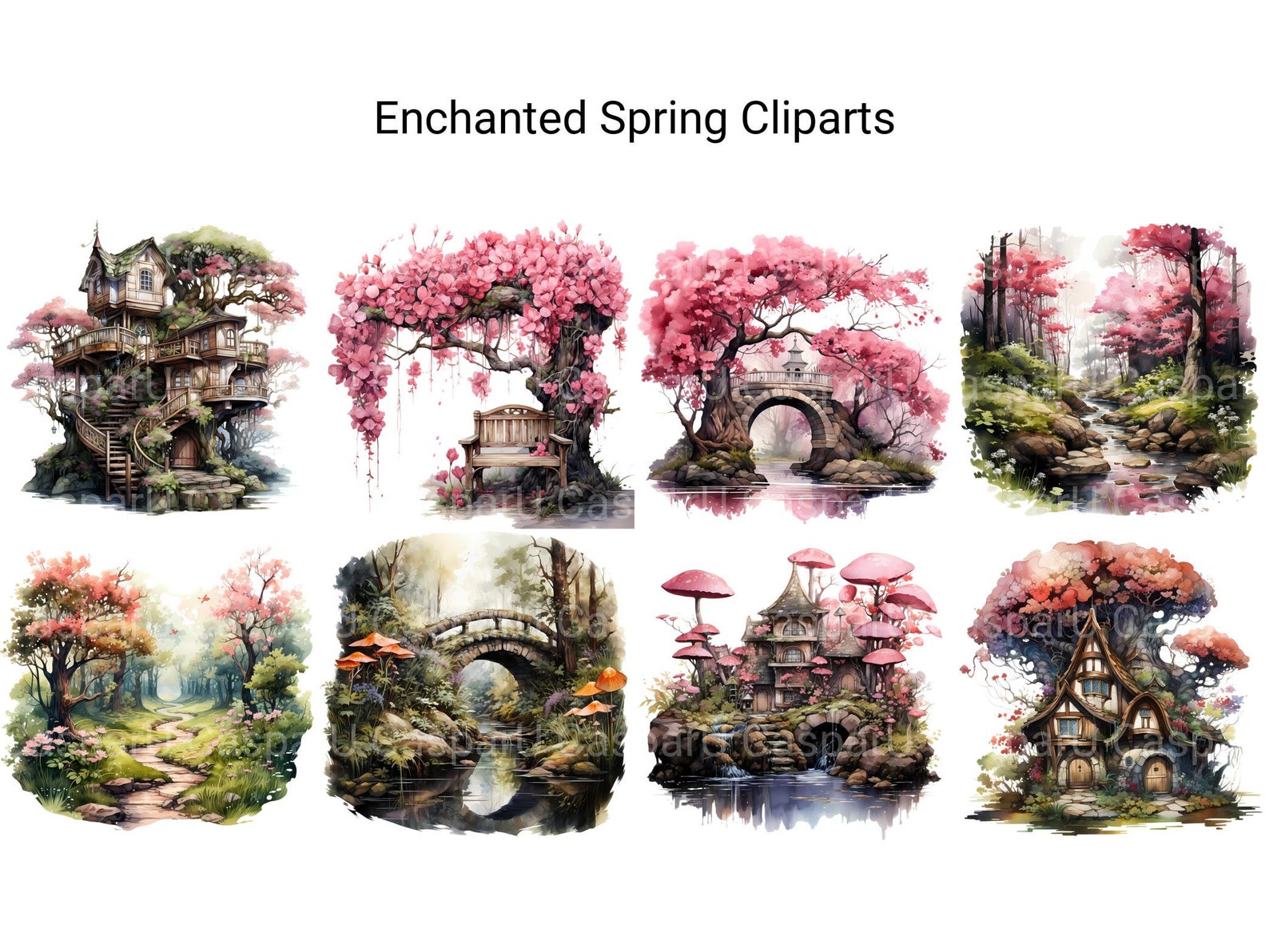 Enchanted Spring Clipart Bundle - 84 Watercolor Pngs - Digital Drawings ...