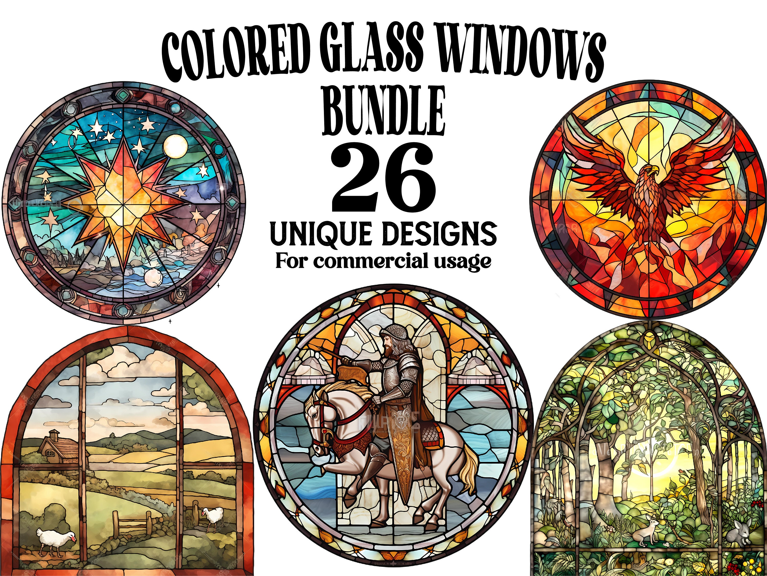 Stained Glass Windows Clipart Bundle 26 Stained Glass - Etsy