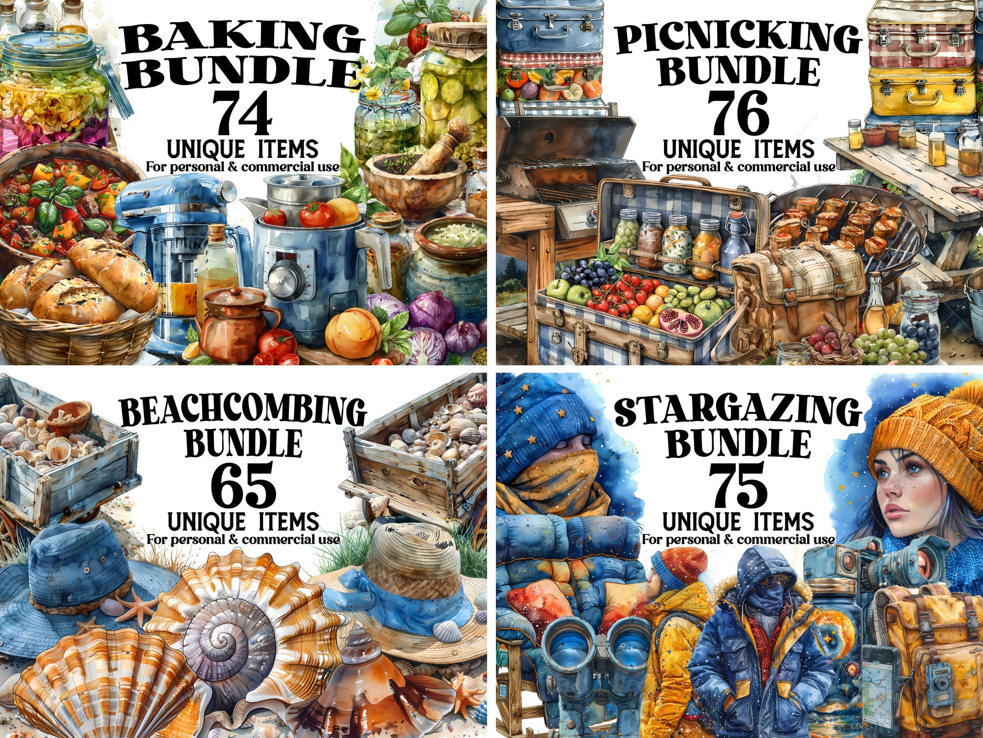 MEGA Hobbies & Craft Clipart Bundle 2150 Activity Watercolor Pngs ...