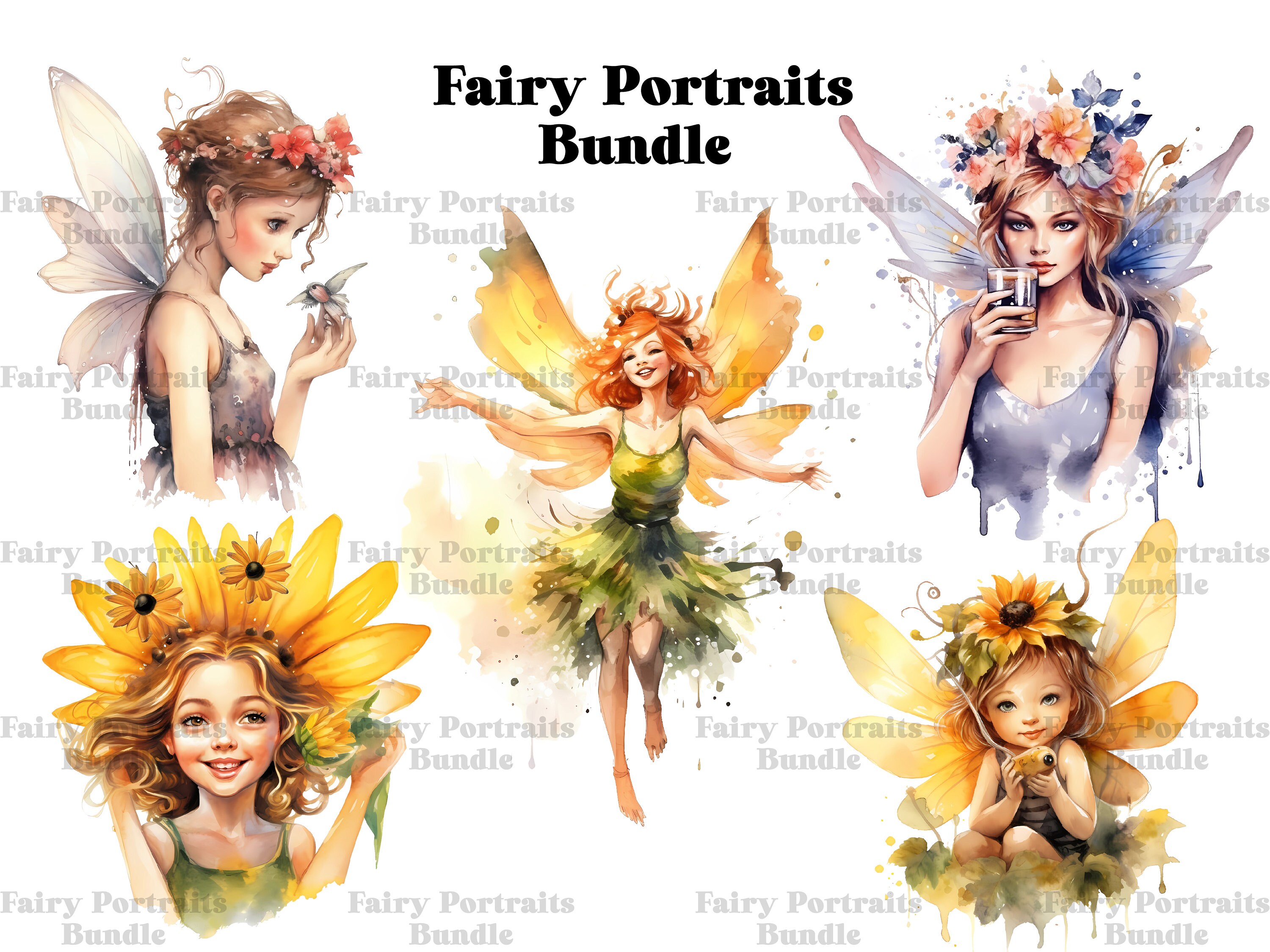Fairy Portrait Clipart Bundle 24 Fairy Portraits PNG Digital Download ...