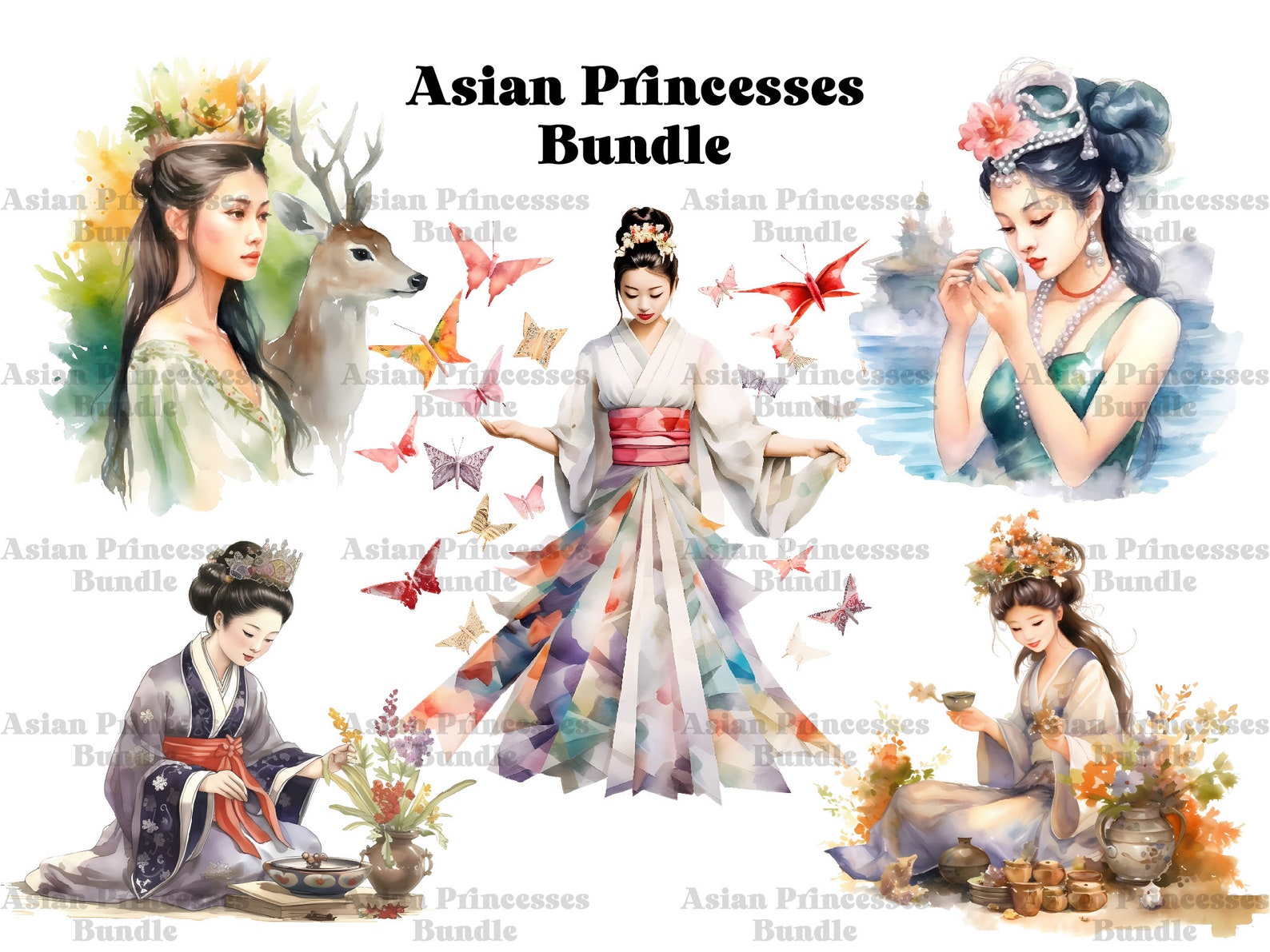 Asian Princess Clipart Bundle - 31 Princesses Pngs - Digital Download ...