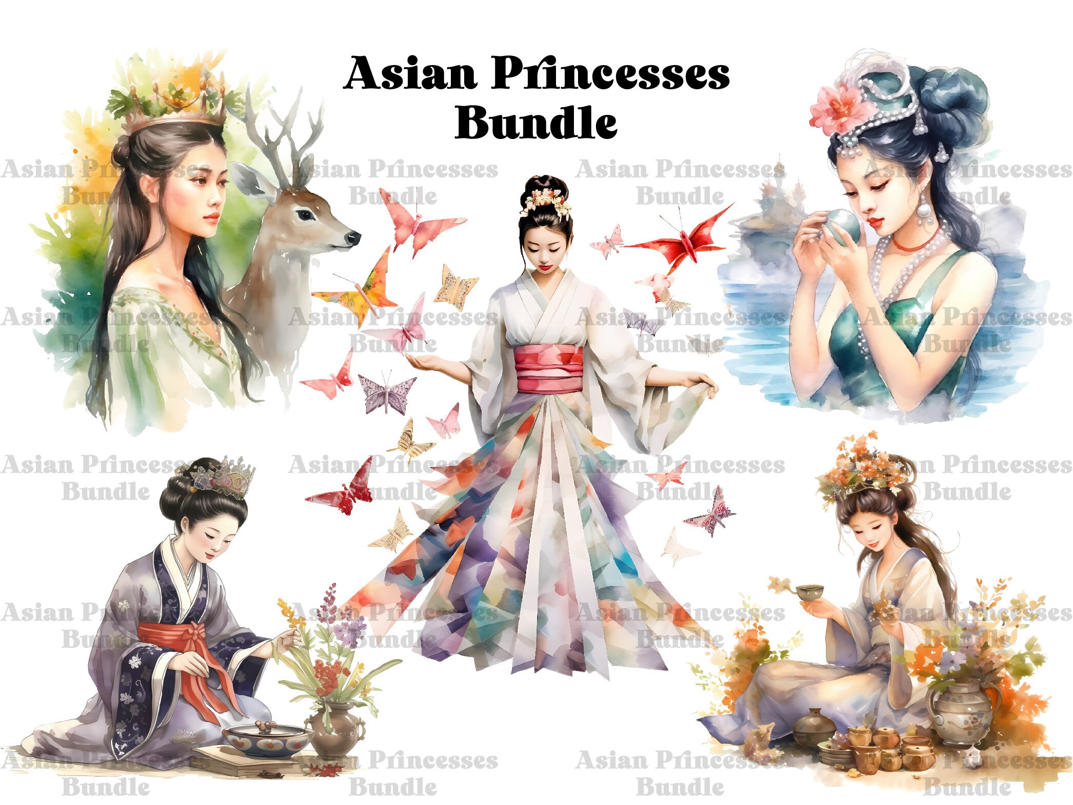 Asian Princess Clipart Bundle - 31 Princesses Pngs - Digital Download ...