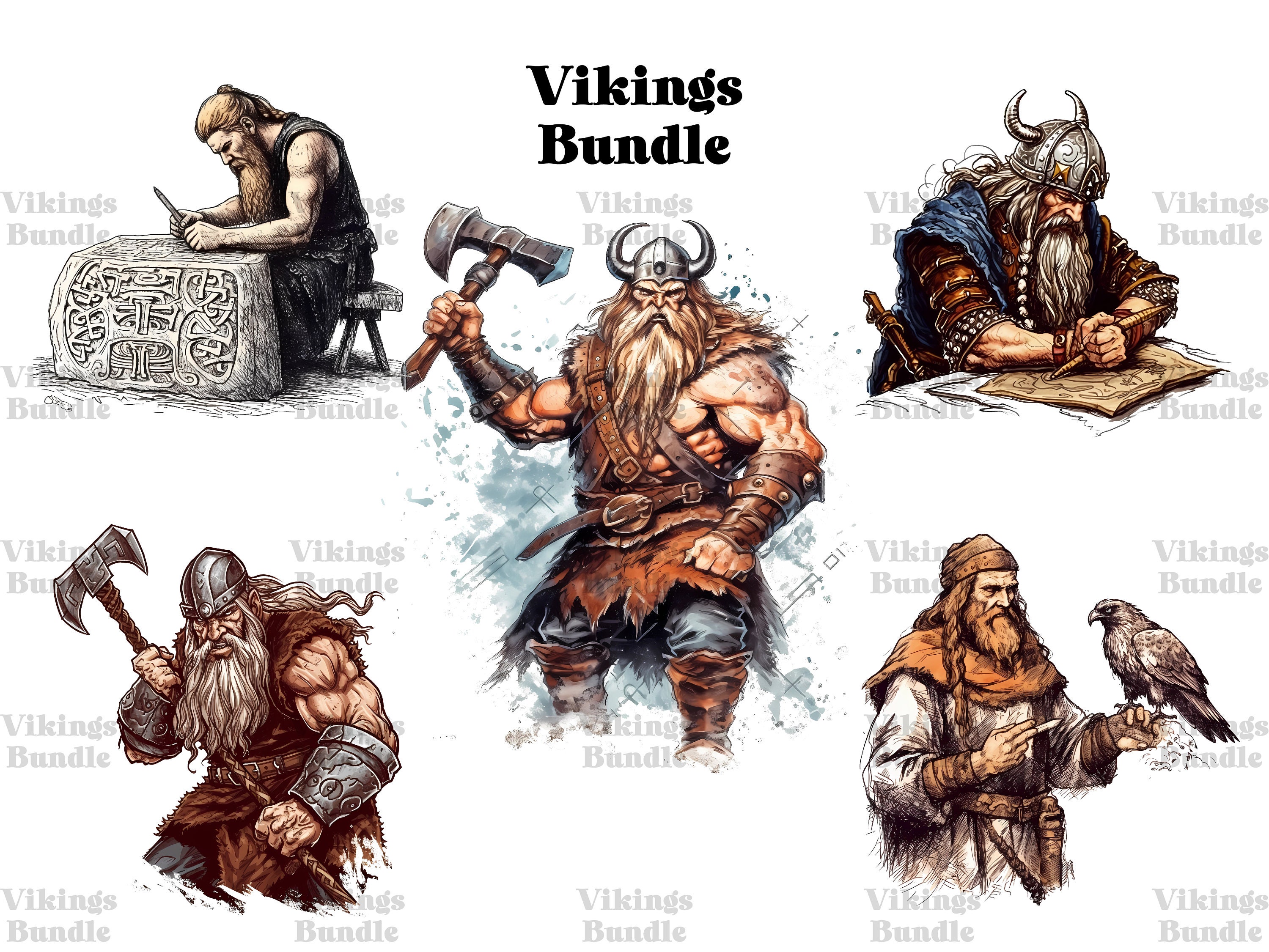 Viking Clipart Bundle 25 Watercolor Viking Pngs Digital - Etsy