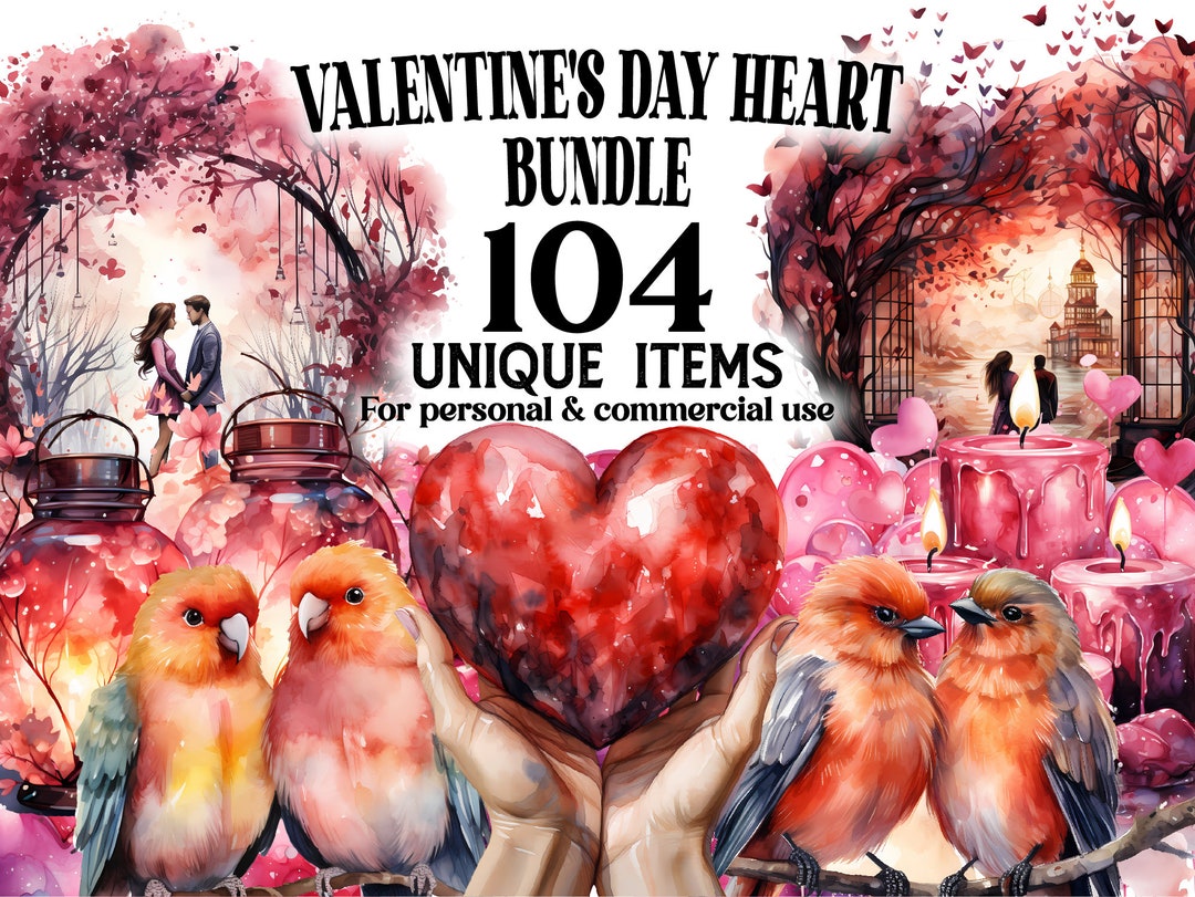 Valentine Heart Clipart Bundle 104 Watercolor Pngs Digital Drawings ...