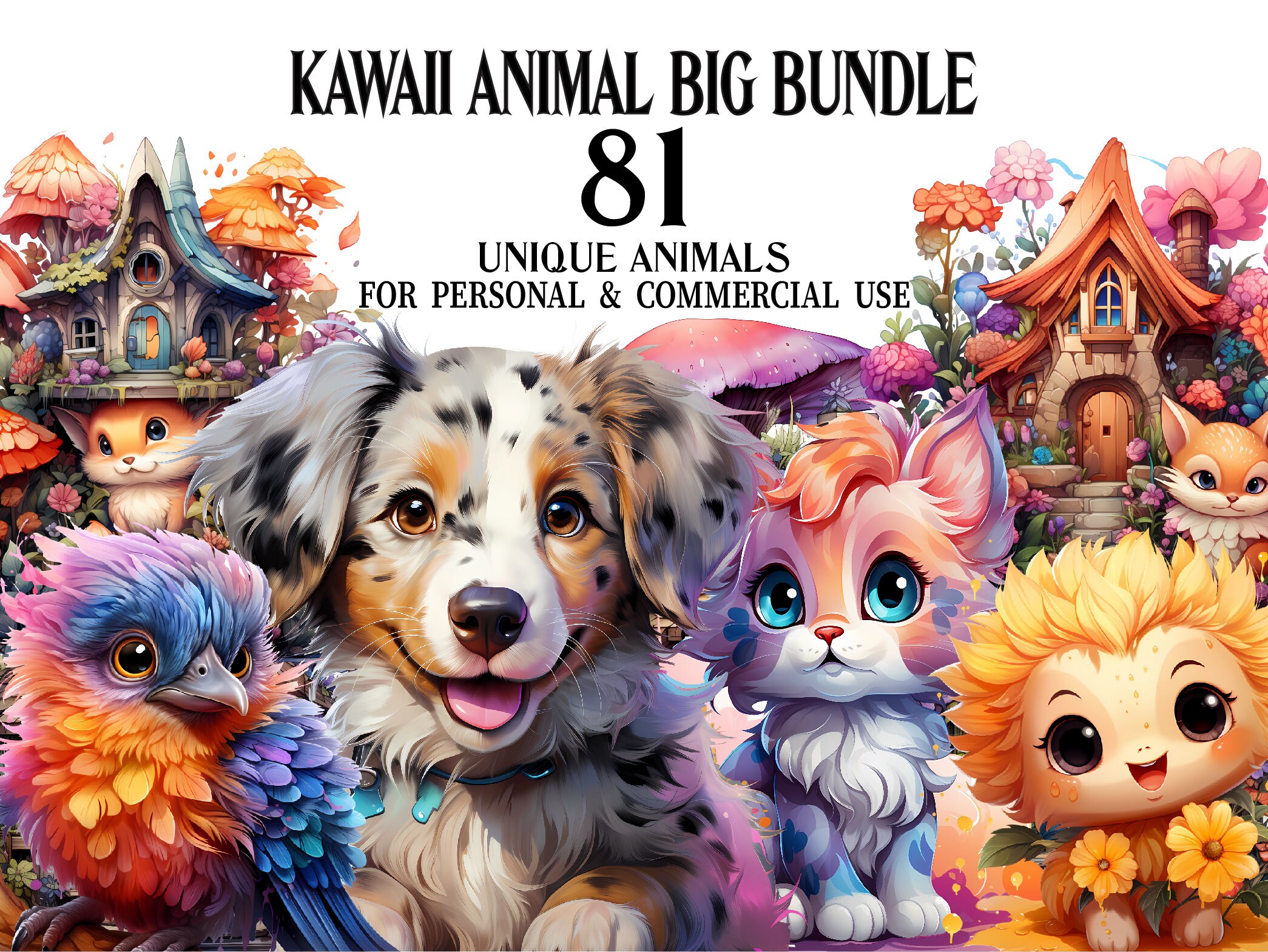 Kawaii Animal Clipart Bundle 81 Kawaii Watercolor Pngs - Etsy