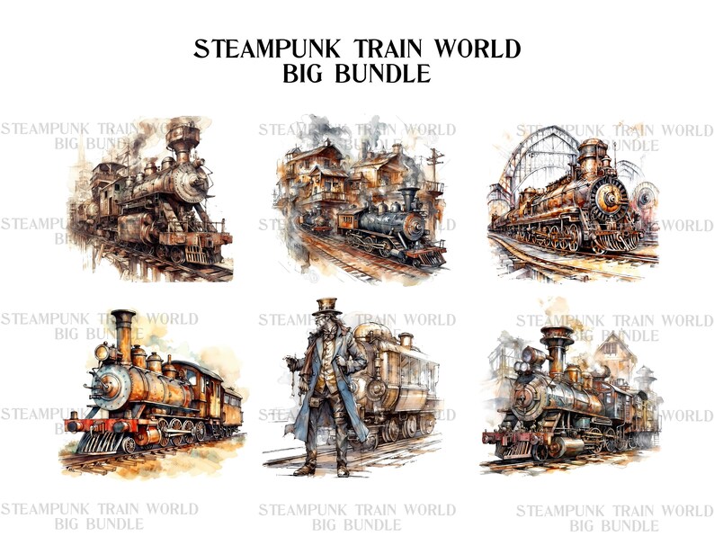 Steampunk Train Big Clipart Bundle 47 Steampunk Trains as - Etsy