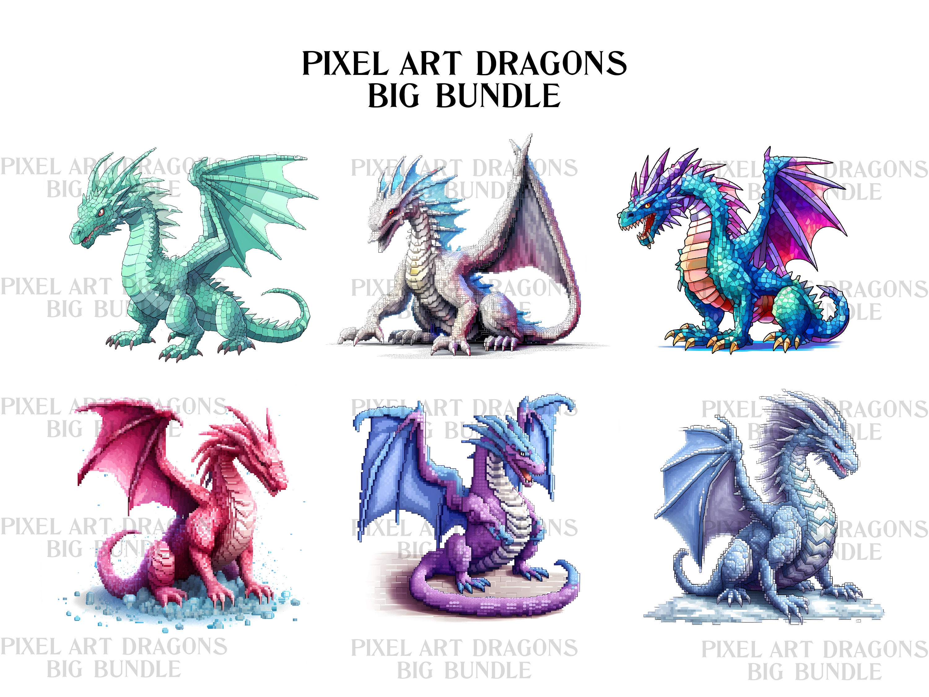 Pixel Art Clipart Big Bundle 59 Pixel Art Dragons Pngs With - Etsy