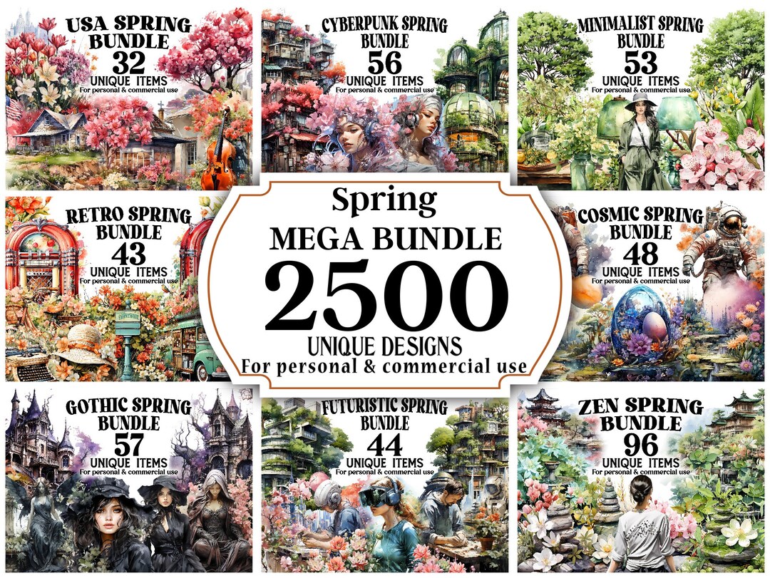 MEGA Spring Clipart Bundle -2500 Watercolor Pngs - Digital Drawings ...