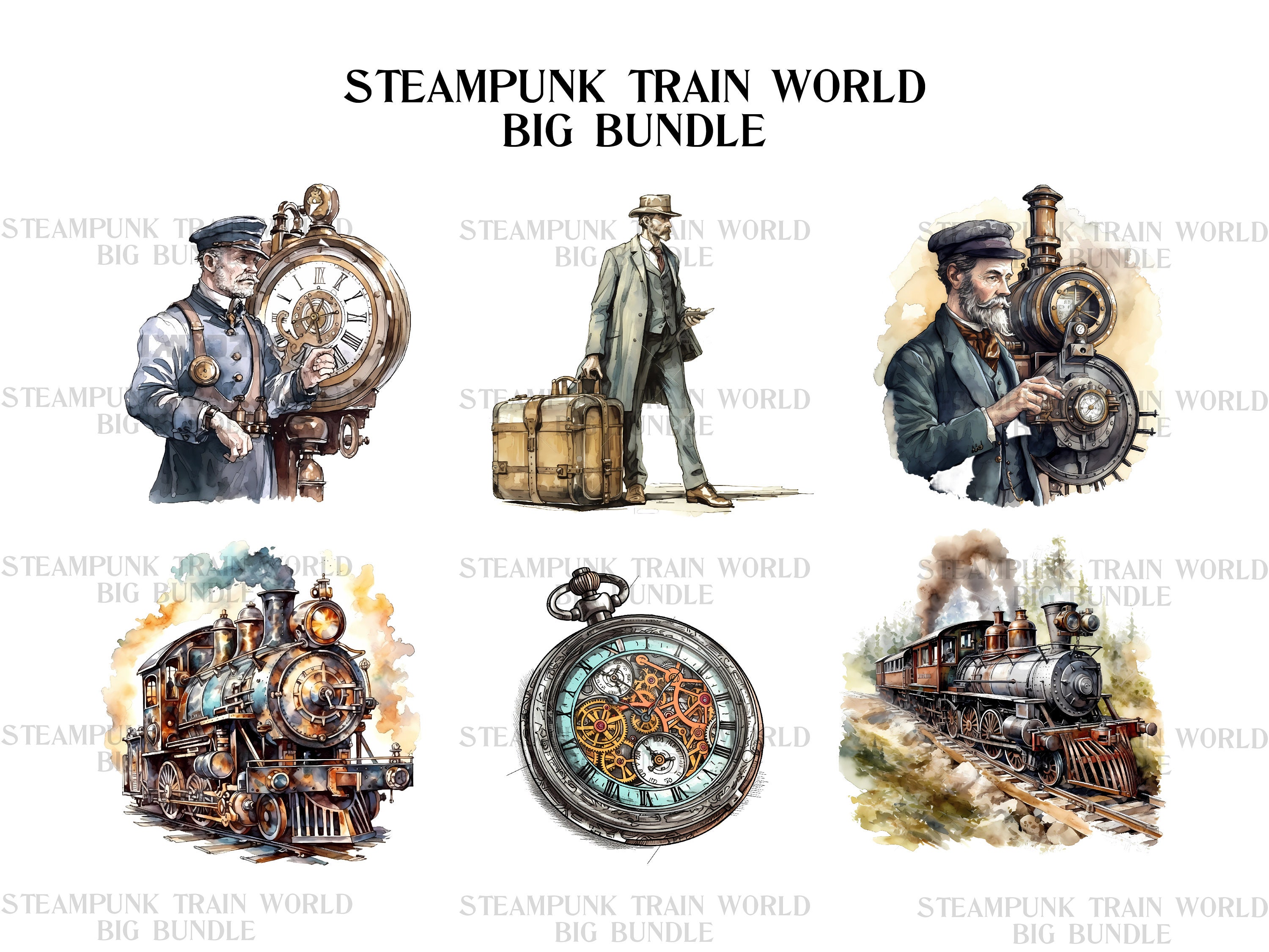 Steampunk Train Big Clipart Bundle 47 Steampunk Trains as - Etsy