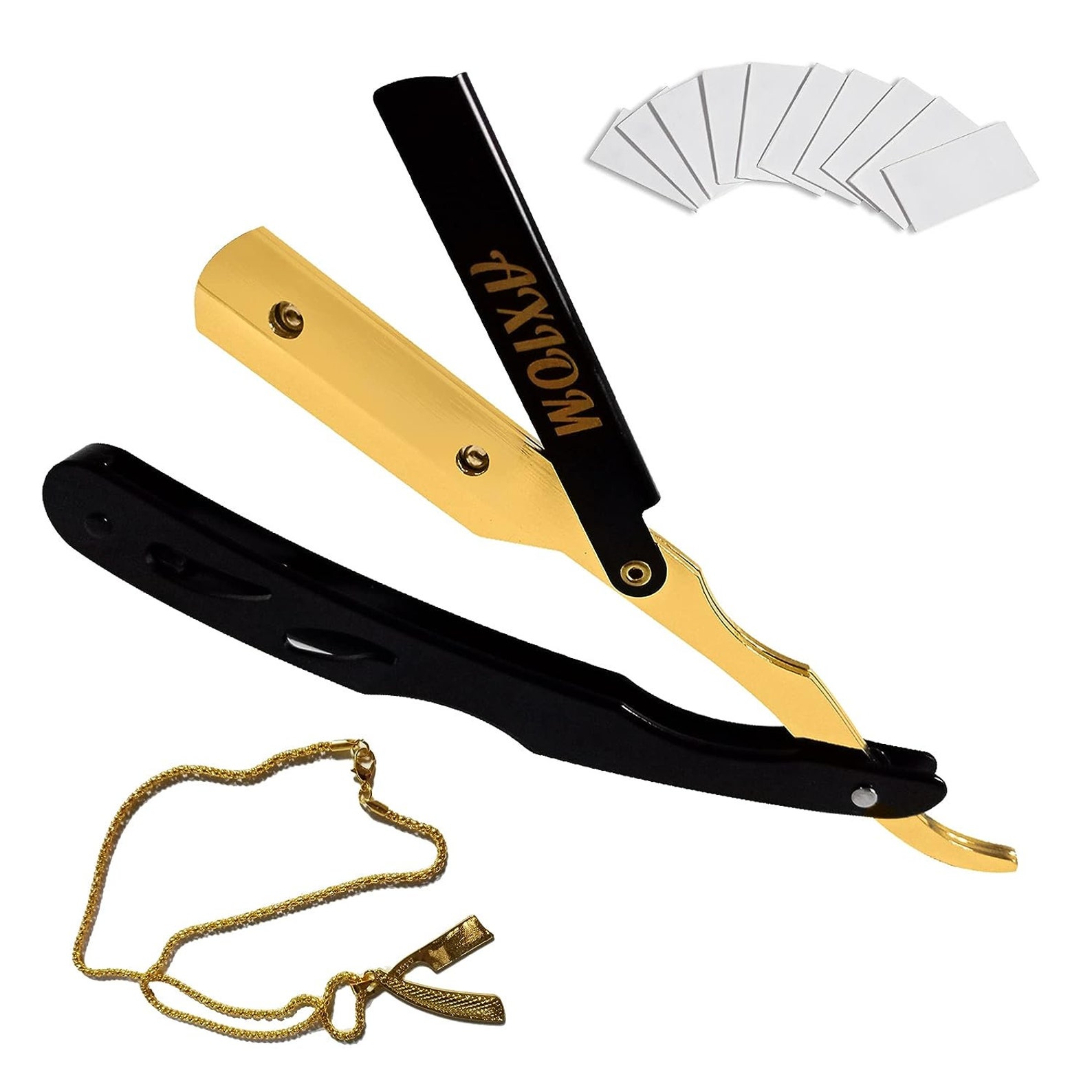30 Blades + Classic Stainless Steel Straight Edge Barber Razor Salon ...