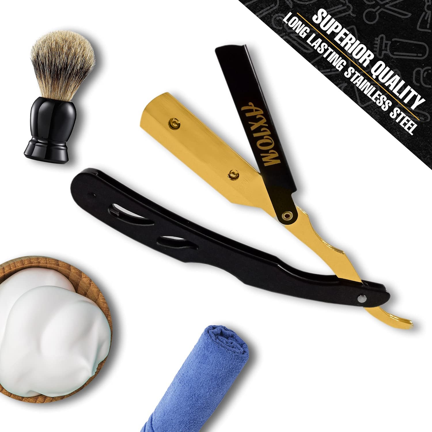 30 Blades + Classic Stainless Steel Straight Edge Barber Razor Salon ...