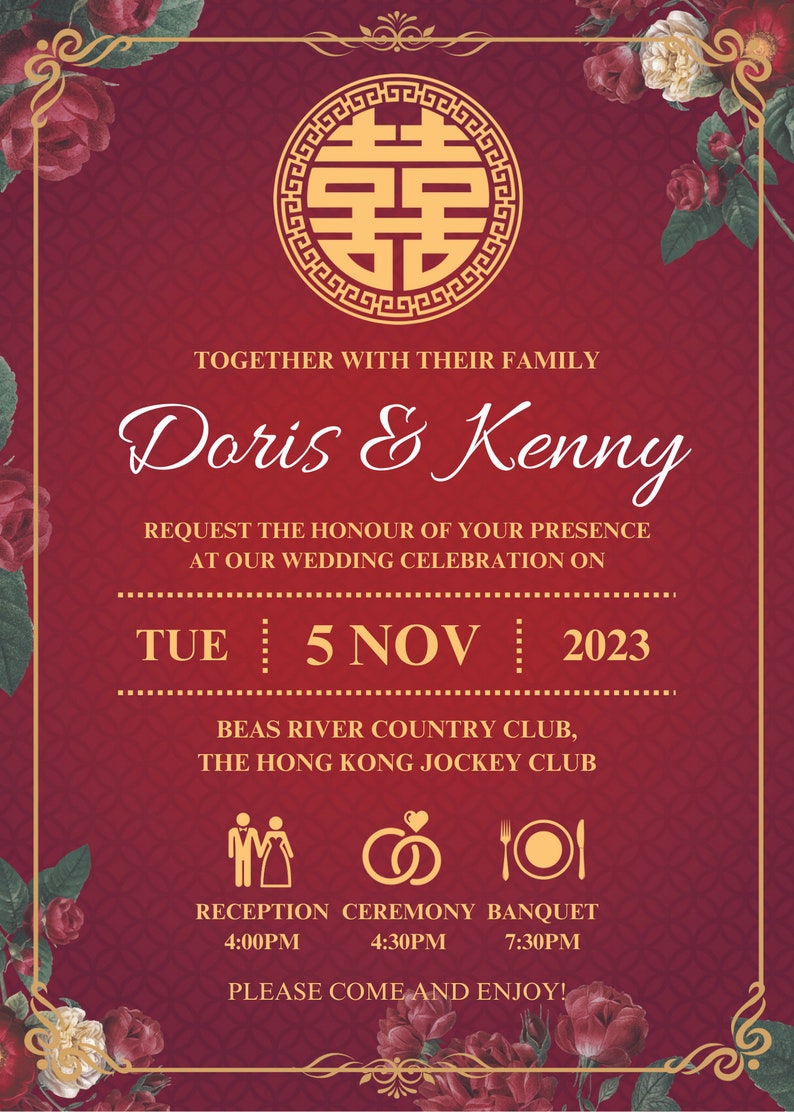 Chinese Wedding Invitation Card Template, Asian Wedding Bilingual Red ...