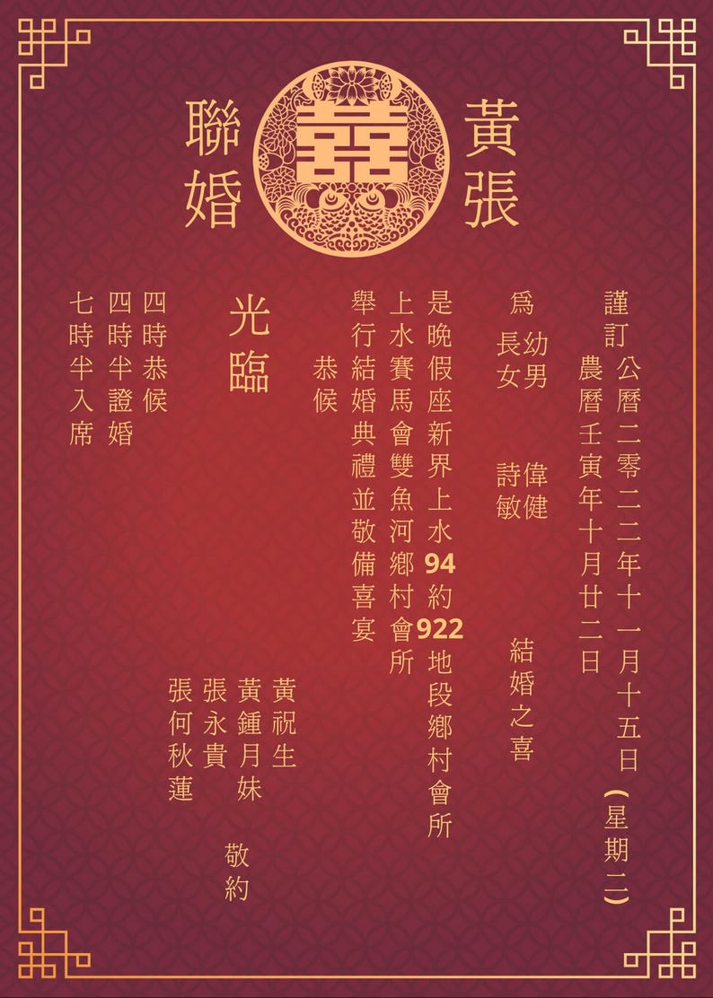 Chinese Wedding Invitation Card Template, Asian Wedding Bilingual Red ...