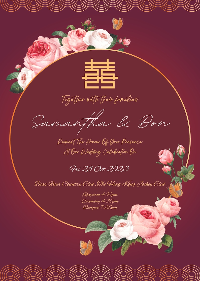 Chinese Wedding Invitation Card Template, Asian Wedding Bilingual Red ...