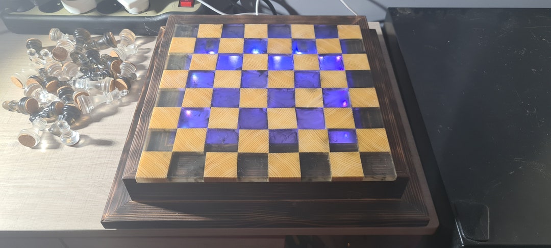 Custom Floating Wood & Resin Chessboard With LED - Etsy
