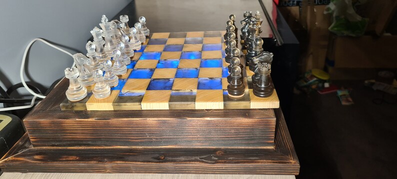 Custom Floating Wood & Resin Chessboard With LED - Etsy