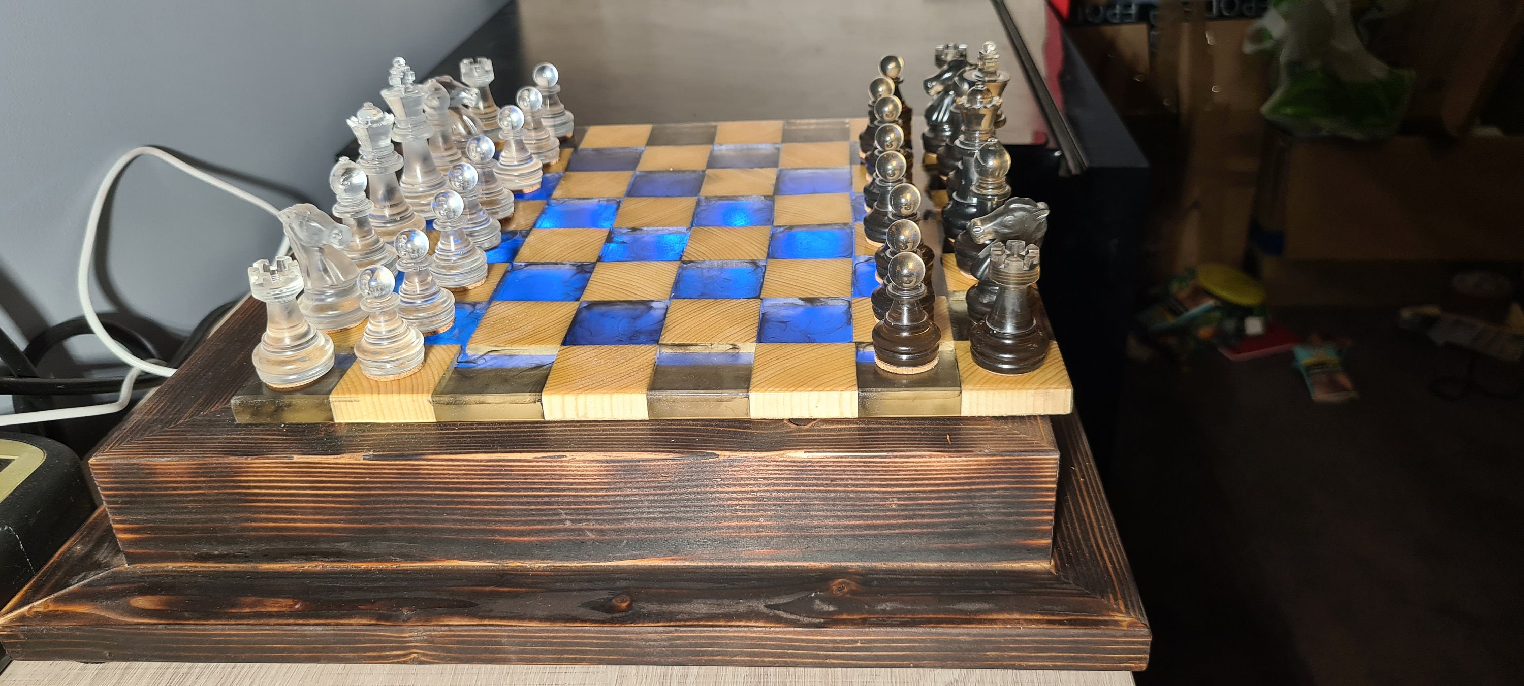 Custom Floating Wood & Resin Chessboard With LED - Etsy