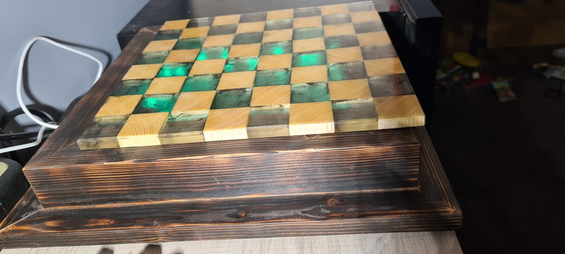 Custom Floating Wood & Resin Chessboard With LED - Etsy