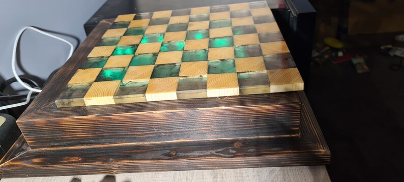 Custom Floating Wood & Resin Chessboard With LED - Etsy