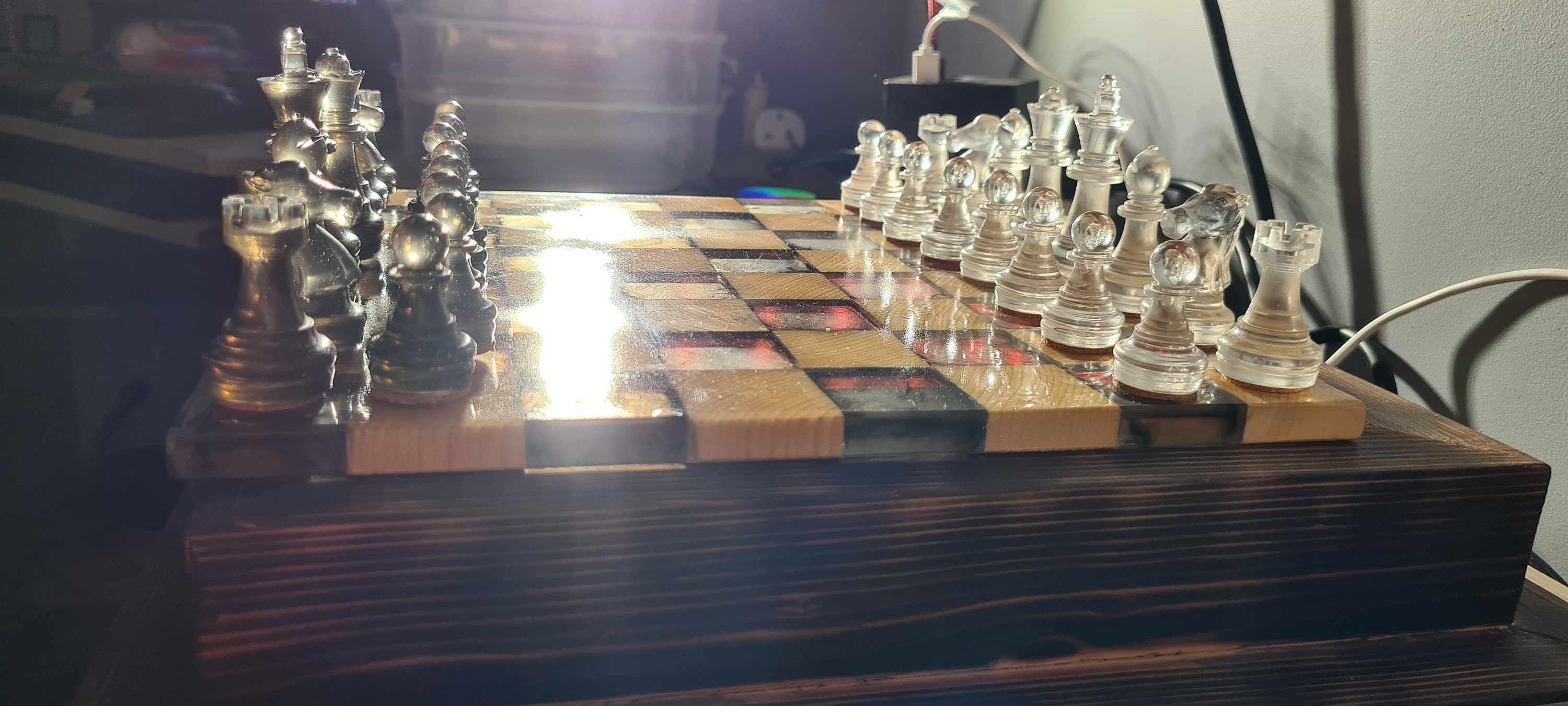Custom Floating Wood & Resin Chessboard With LED - Etsy
