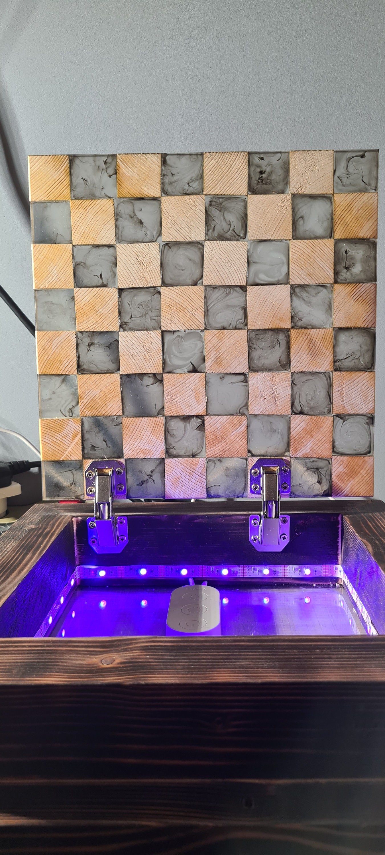 Custom Floating Wood & Resin Chessboard With LED - Etsy