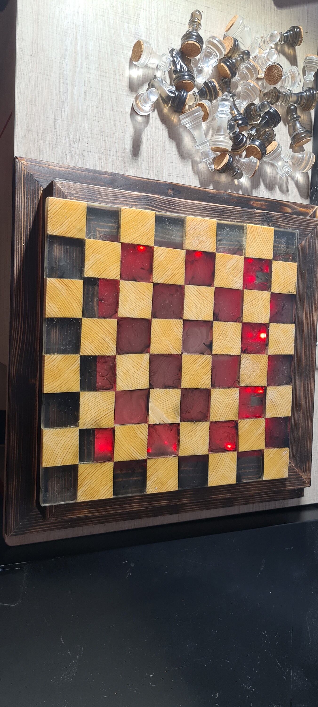 Custom Floating Wood & Resin Chessboard With LED - Etsy
