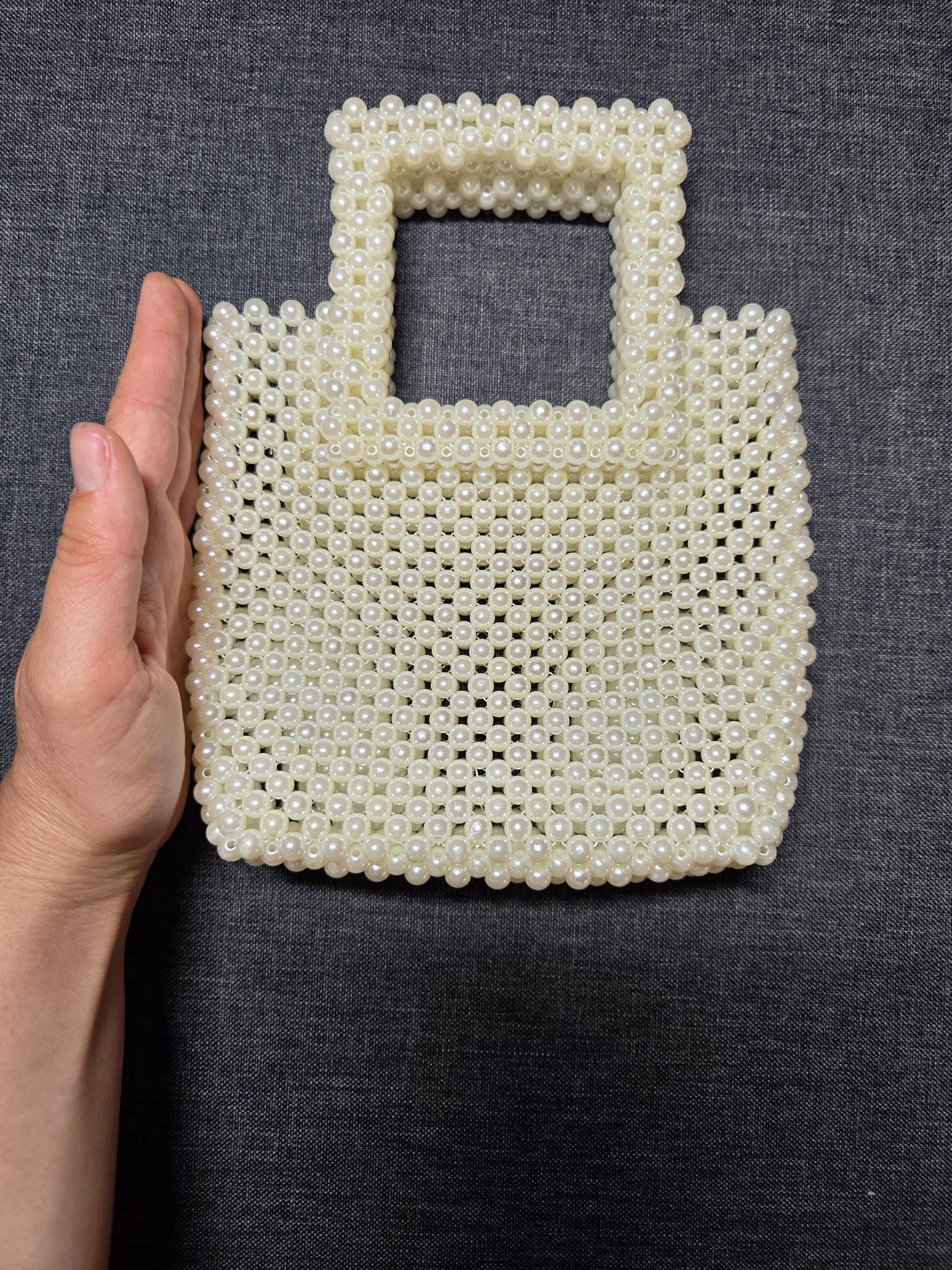 Handmade Pearl Beaded Bag, Square Shape With Statement Handles - Etsy