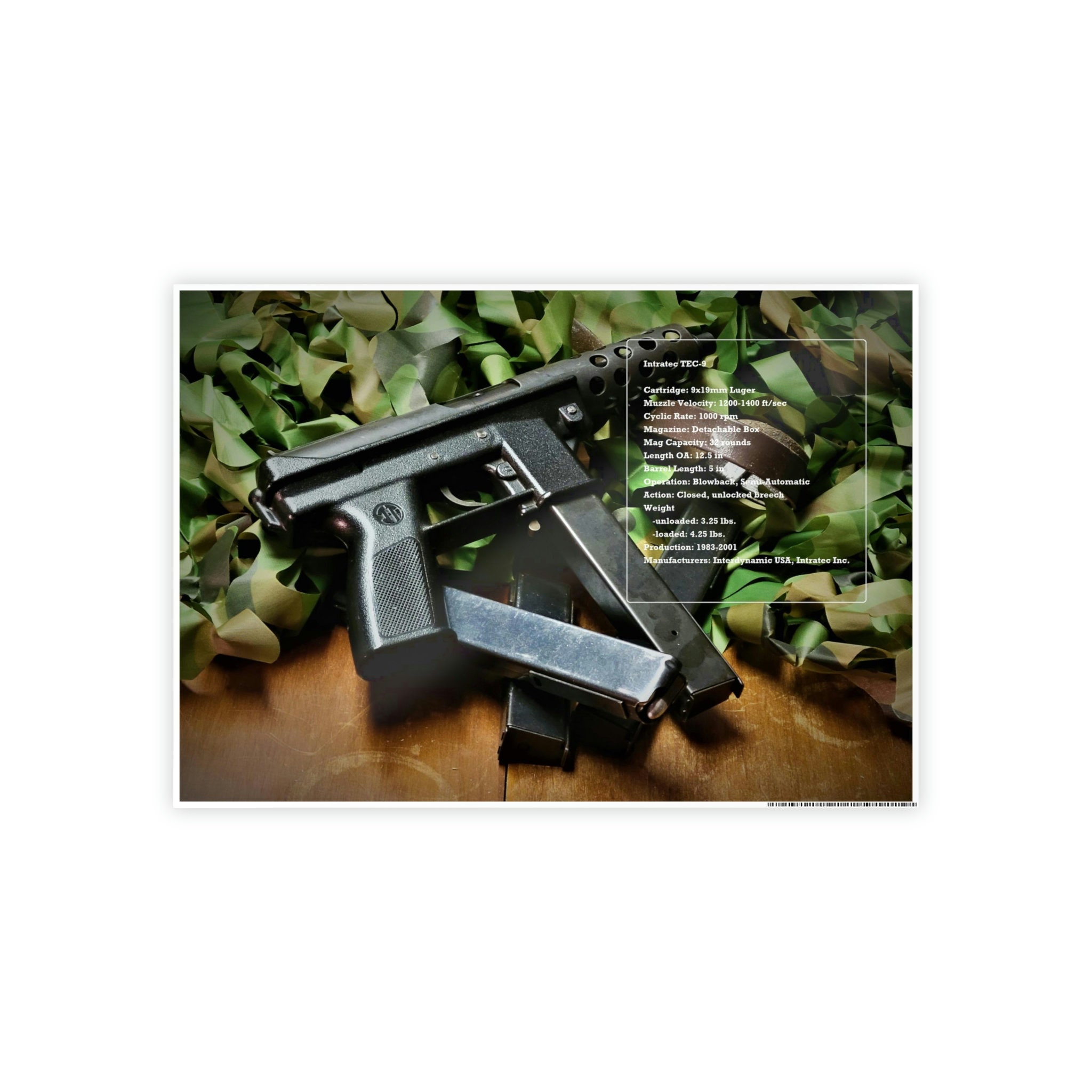 Intratec TEC-9 Gun Weapon Firearm Gangster Poster Matte Wall Art ...