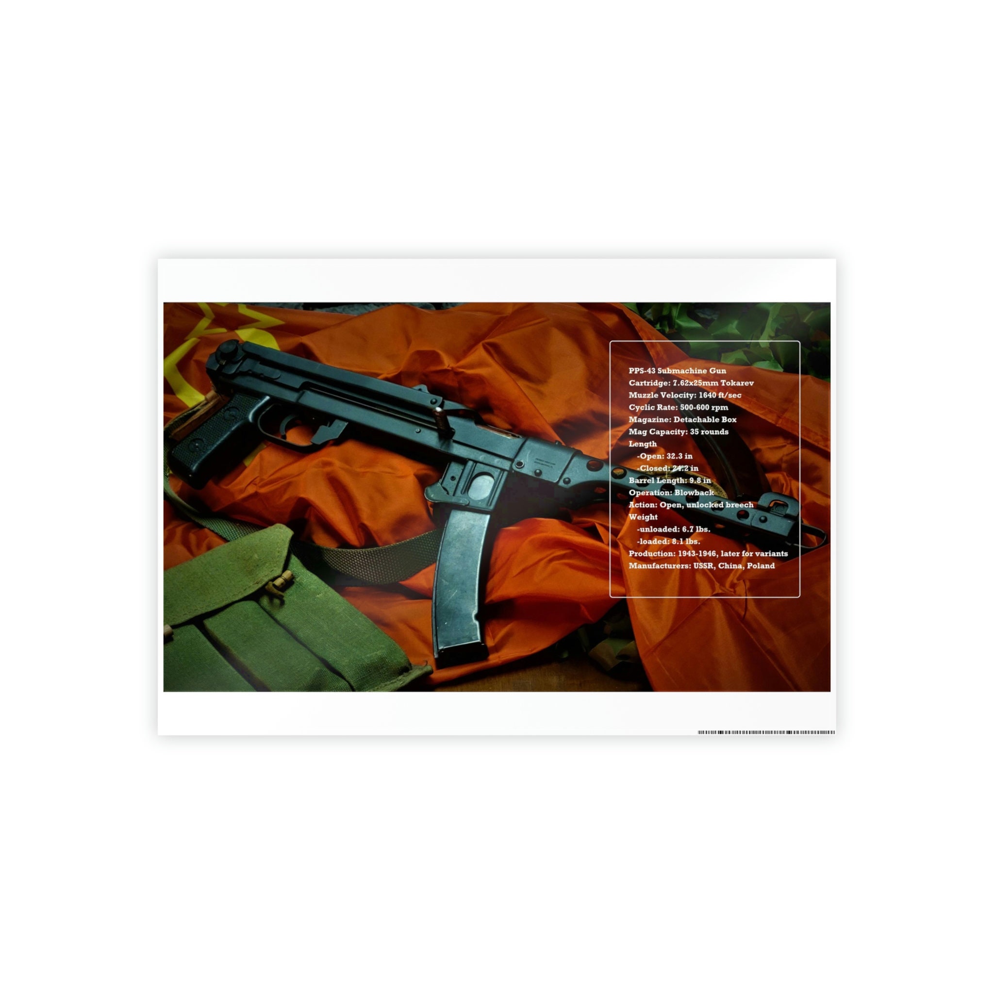 PPS-43 Russian Soviet War Submachine Gun Firearm Weapon Poster Matte ...