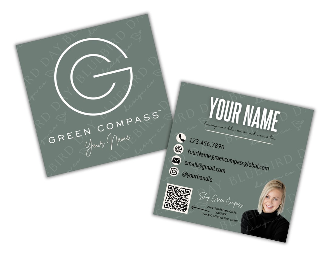 Green Compass L Square Business Card L Personalized L Digital Download ...